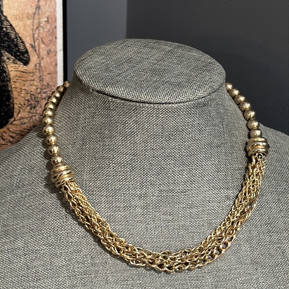 Jewelry | Vintage Korea Stamped Gold Tone Multi Chain Beaded Necklace ...